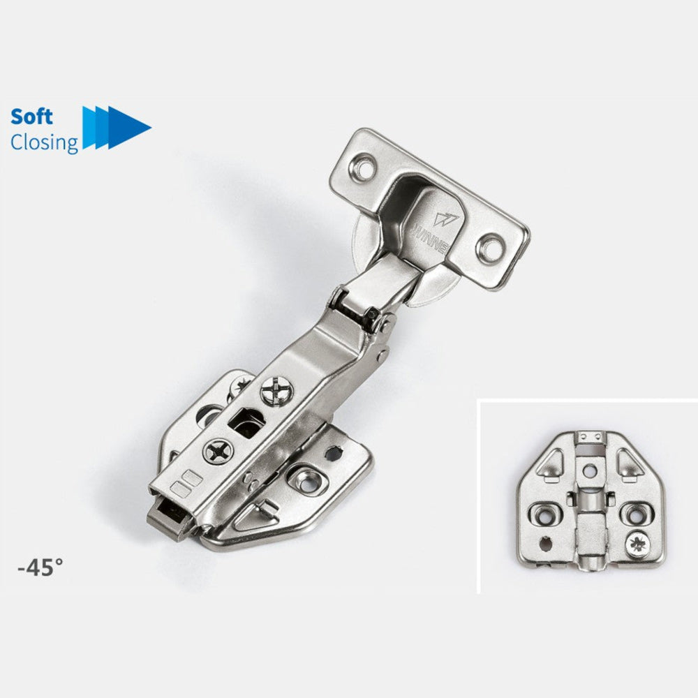 -45 Degree Soft Closing Hinge with Mounting Plate | Winnec Hardware