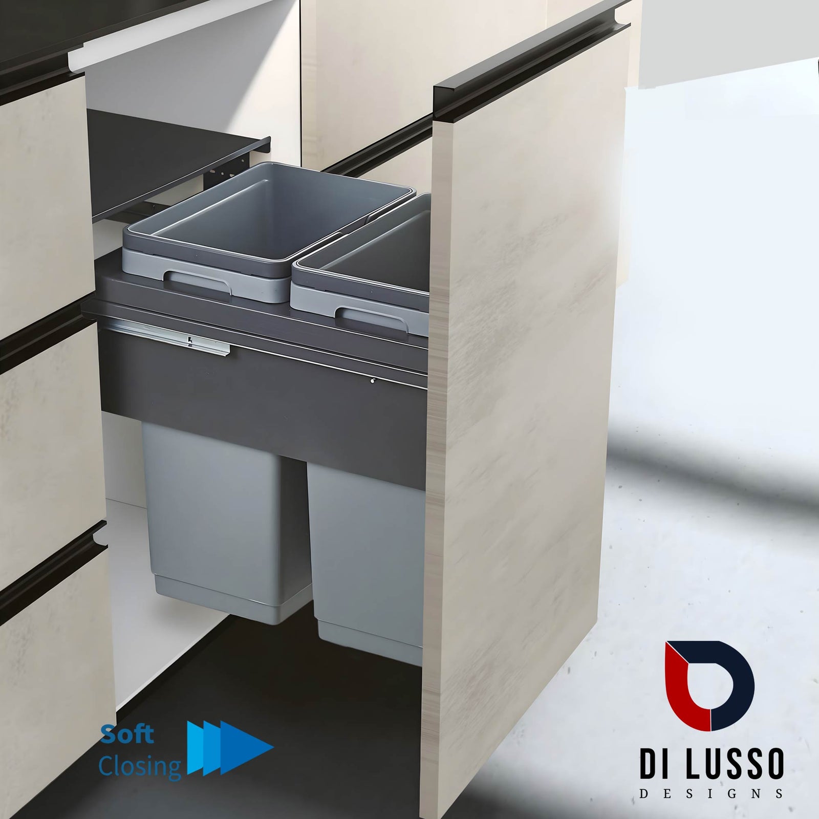 Di Lusso Garbage Bins System - Width 13-1/2 Inches with Build-in Metal